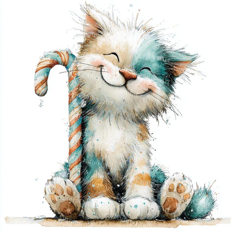 14 Watercolor Christmas Cats Clipart, Whimsical Holiday Designs for ...