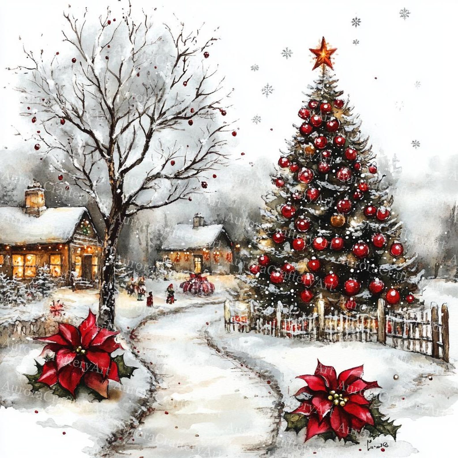 22 Christmas Winter Scenes Clipart, Snowy Landscapes Graphics ...