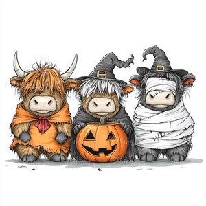10 Highland Cow Retro Halloween Clipart, Autumn Fall Pumpkin Cow, Trick ...