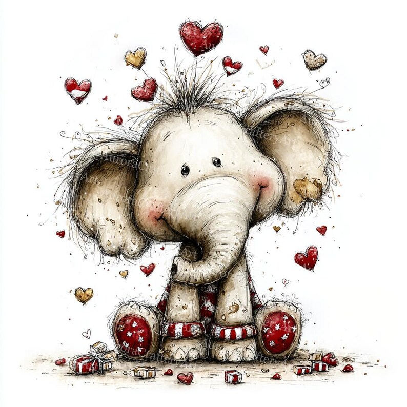 30 Valentine Elephant Clipart, Romantic Watercolor Love, Festive Jpgs ...