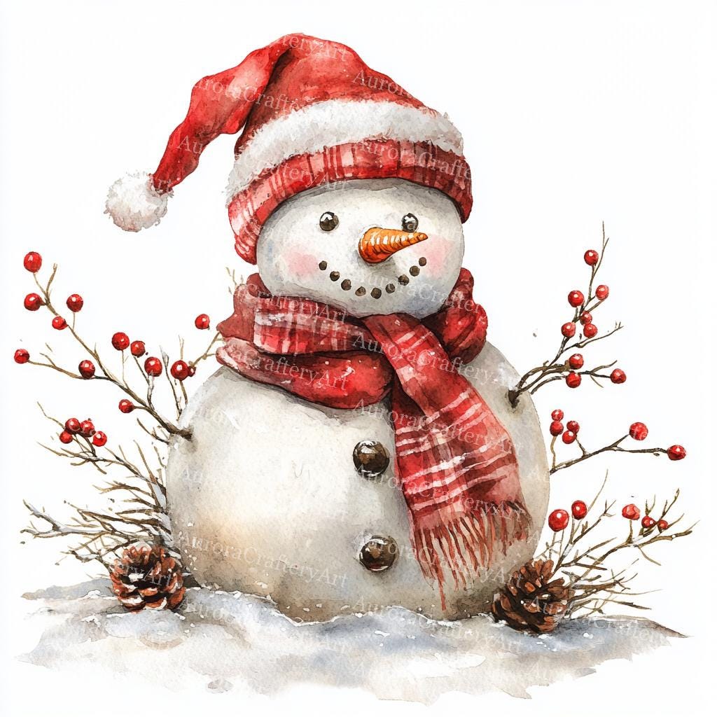 18 Vintage Christmas Snowman Clipart, Retro Winter Snowman, Printable ...