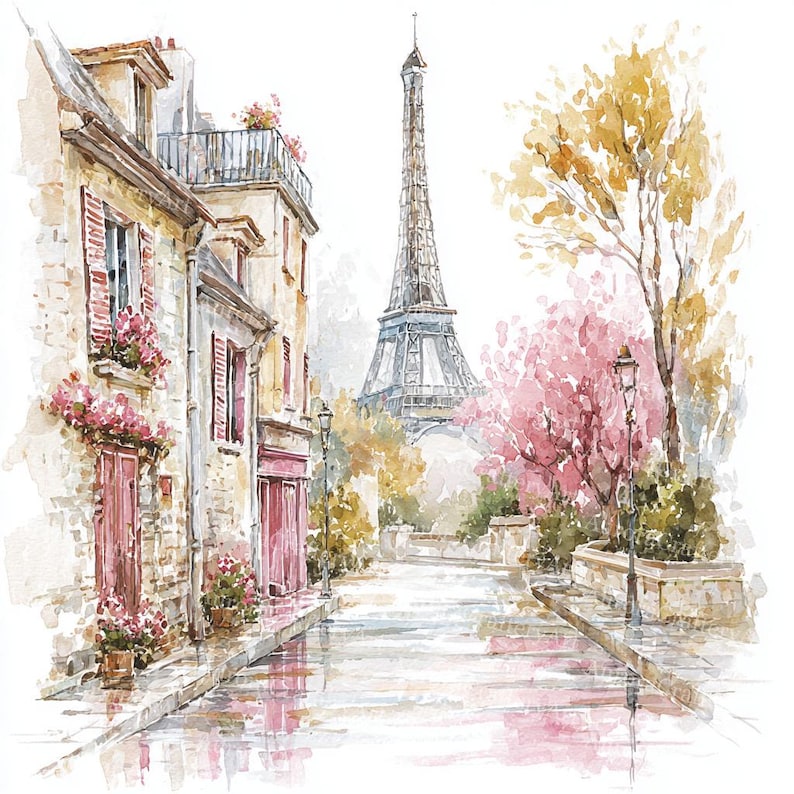 12 Cute Paris Clipart, Parisian Tourism, Paris Travel Art, Watercolor ...