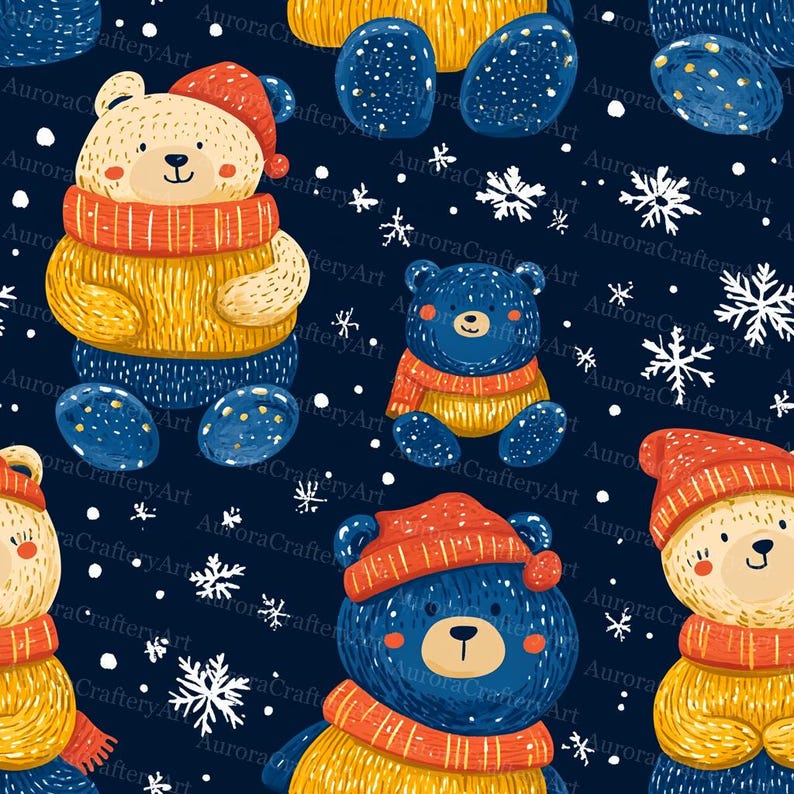 11 Christmas Teddy Bears Seamless Pattern, Teddy Bears, Printable ...