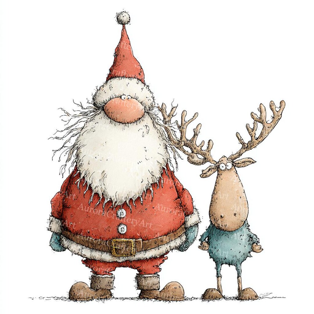 24 Santa and Reindeer Christmas Clipart, Planners Holiday Cards ...