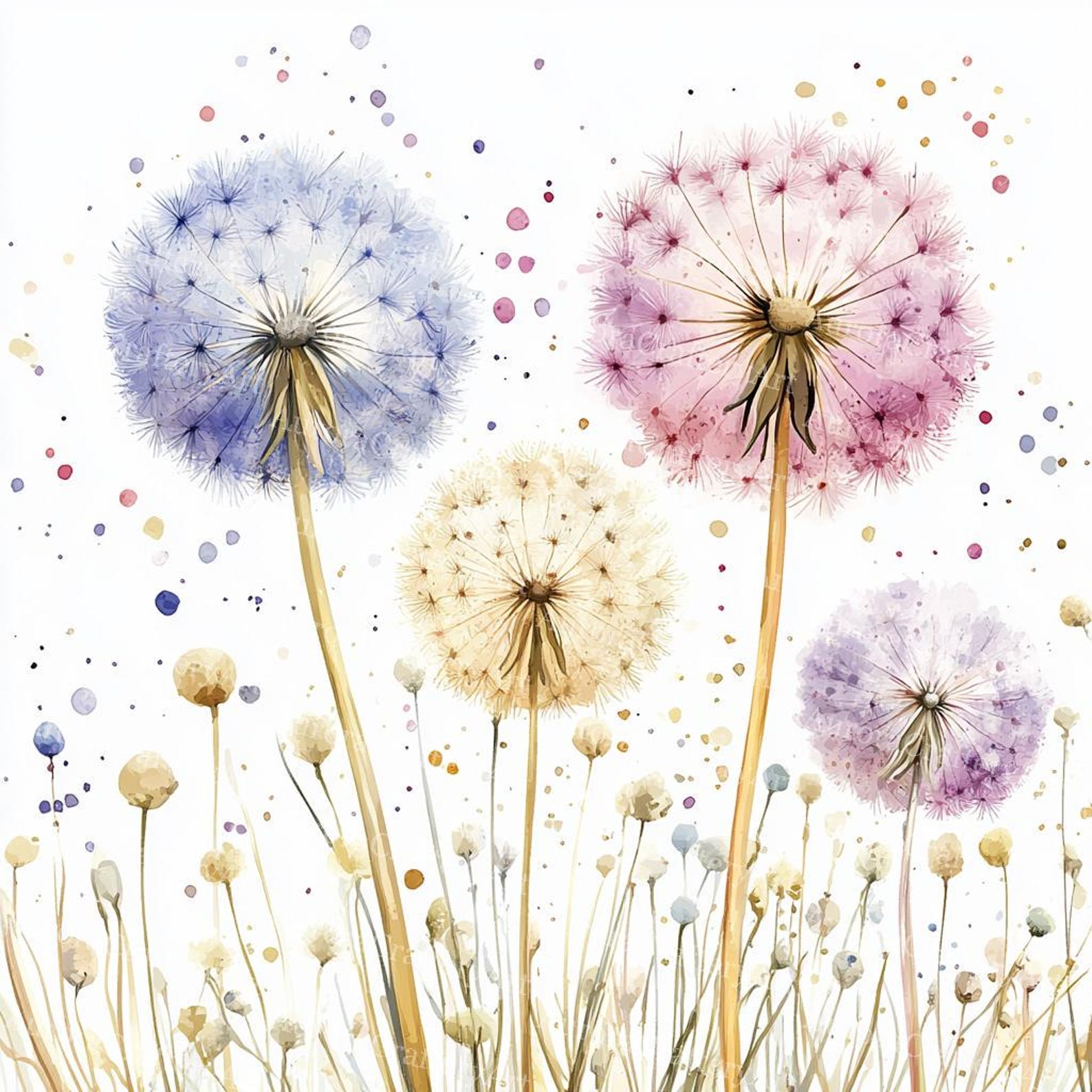 11 Pastel Dandelion Clipart, Botanical Dandelions, Printable Watercolor ...