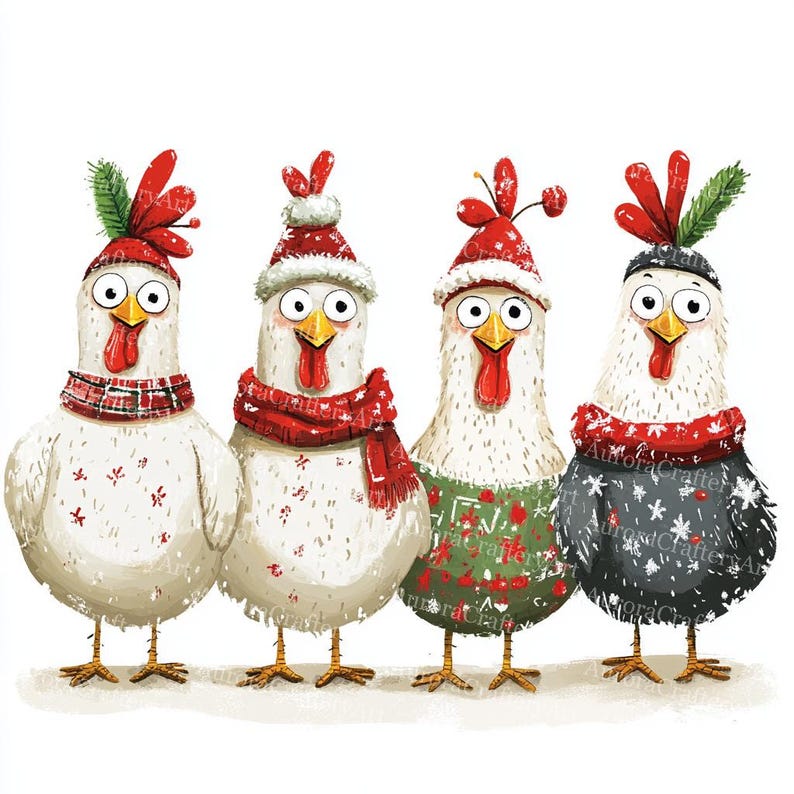 15 Funny Xmas Chicken Clipart, Christmas Chicken, Quirky Cartoon ...