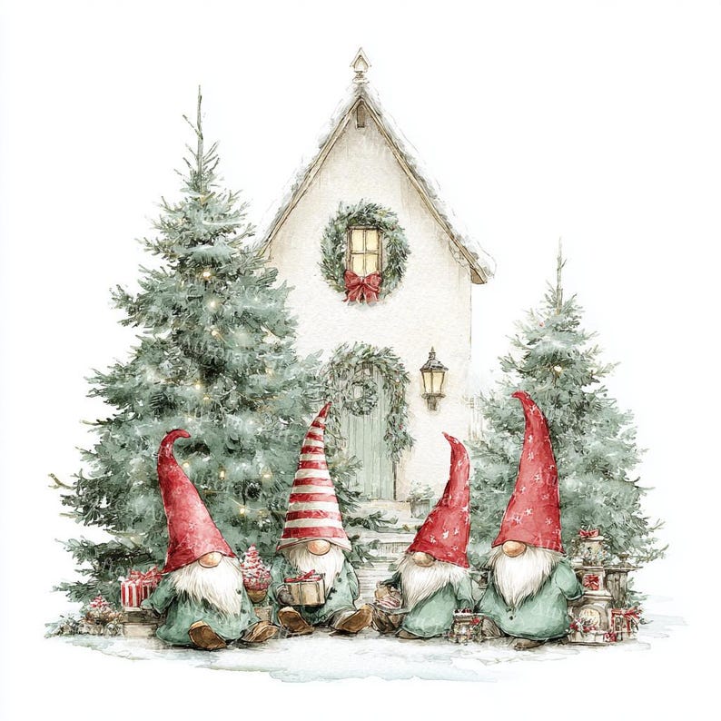 18 Christmas Gnomes Clipart, Christmas Card, Cute Christmas Clipart ...