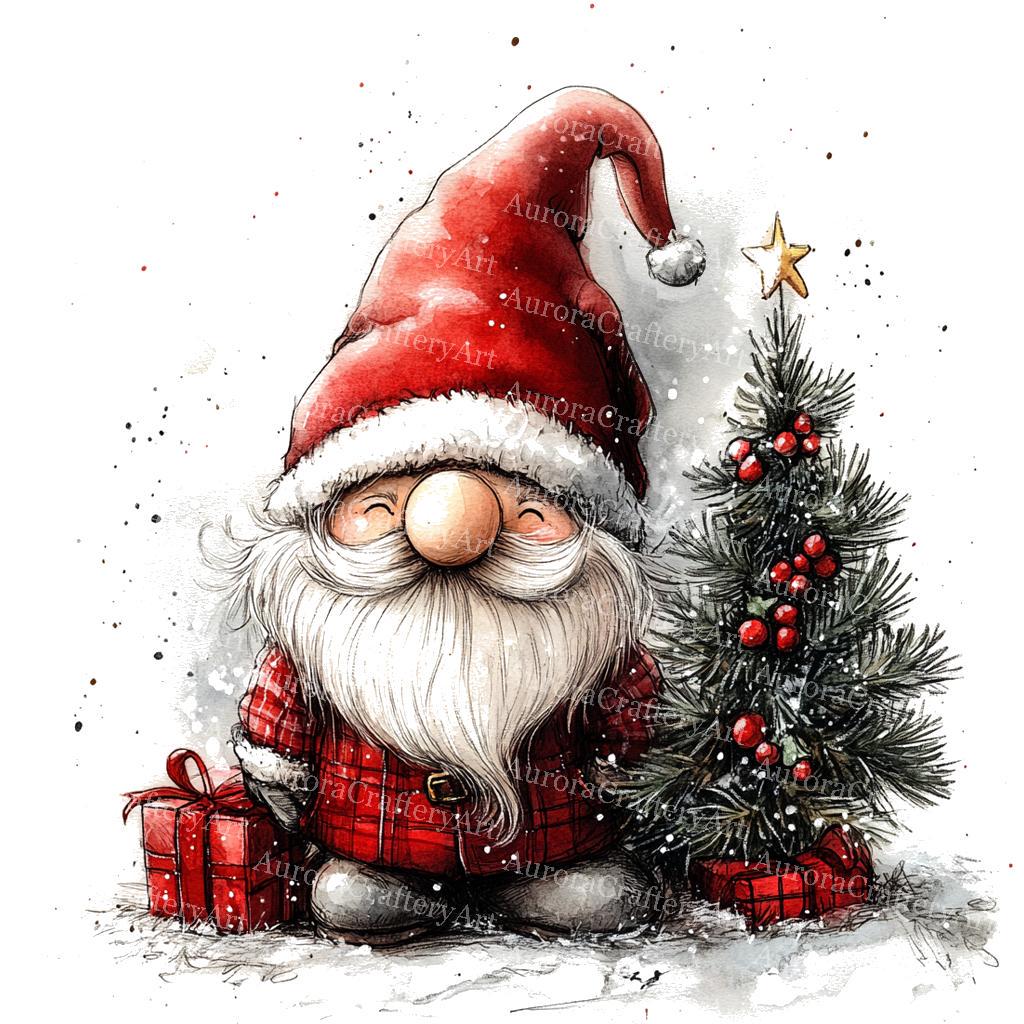 15 Festive Gnome Clipart, Christmas Gnome Clipart, Christmas Card ...