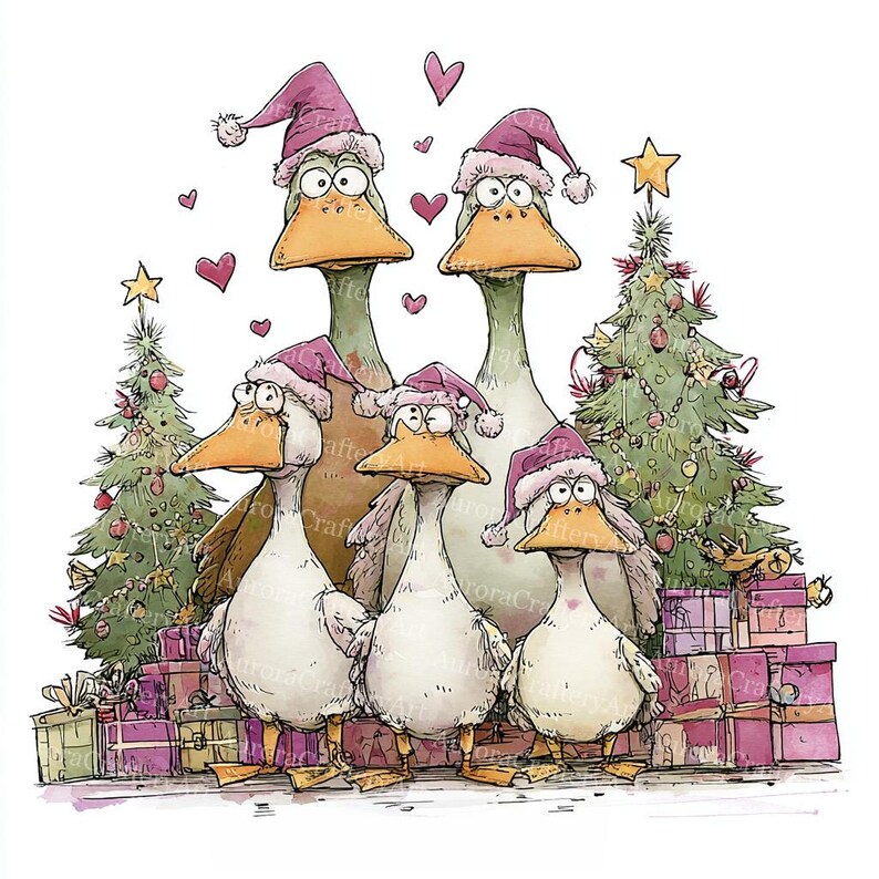 16 Christmas Silly Goose Clipart, Winter Watorcolor Clipart, Cute ...