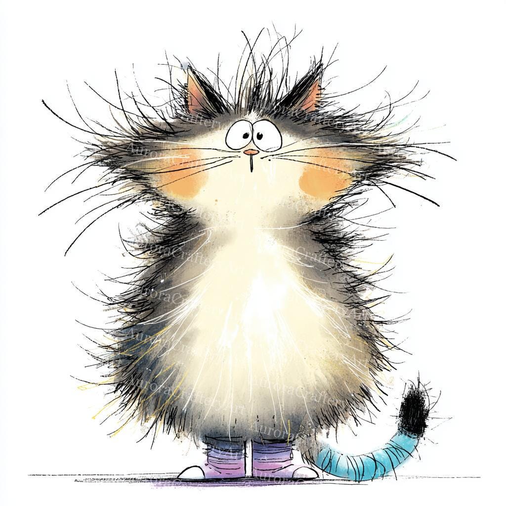 29 Quirky Whimsical Cat Clipart, Whimsical Frazzled Kitty, Printable ...
