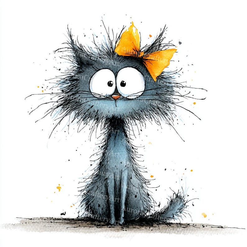 28 Quirky Watercolor Cats Clipart: Funny Cat Illustrations (digital ...