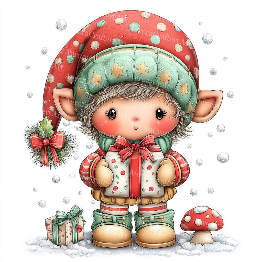 28 Christmas Elf Clipart,holiday Gifts, Festive Elf, Santa Helper ...