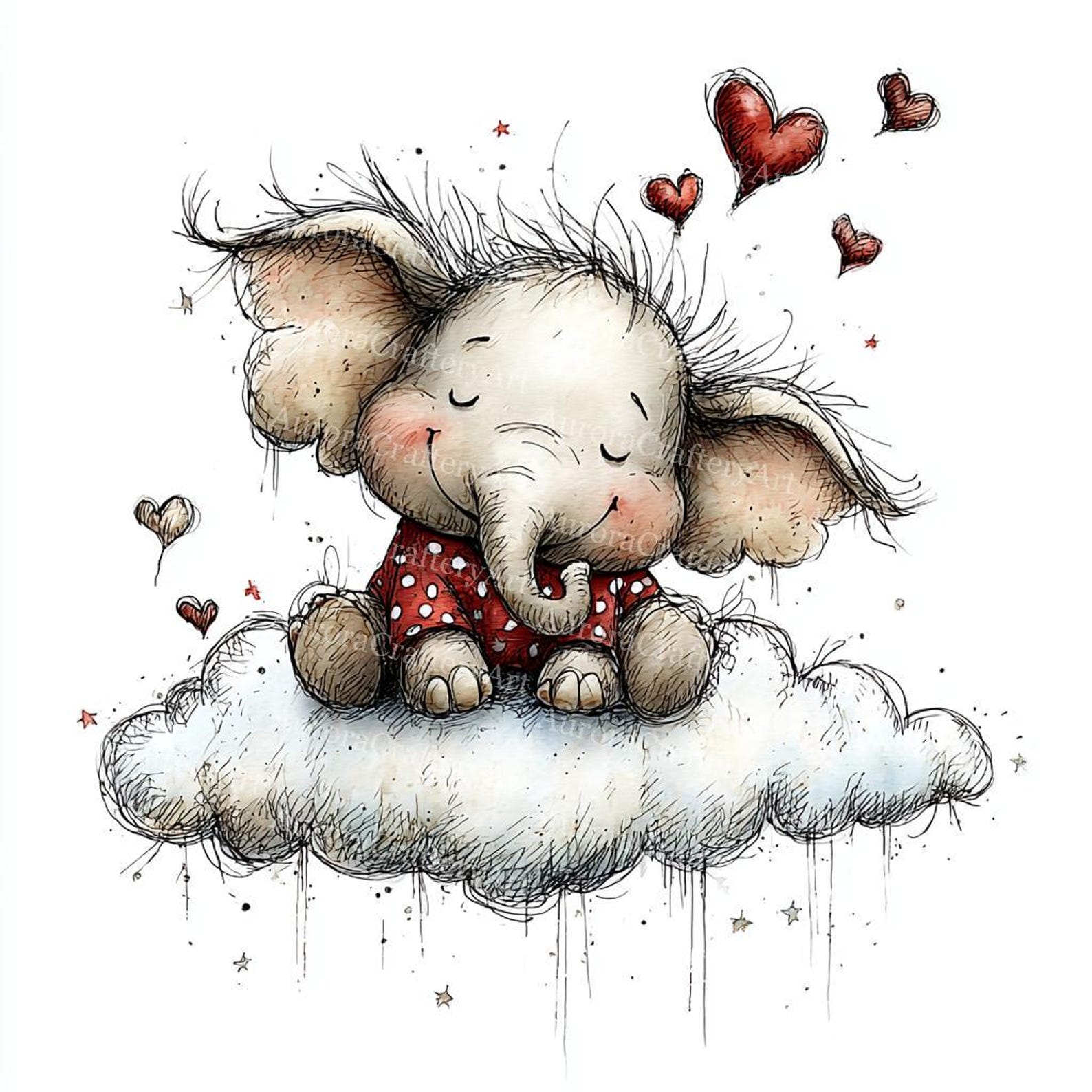 30 Valentine Elephant Clipart, Romantic Watercolor Love, Festive Jpgs ...