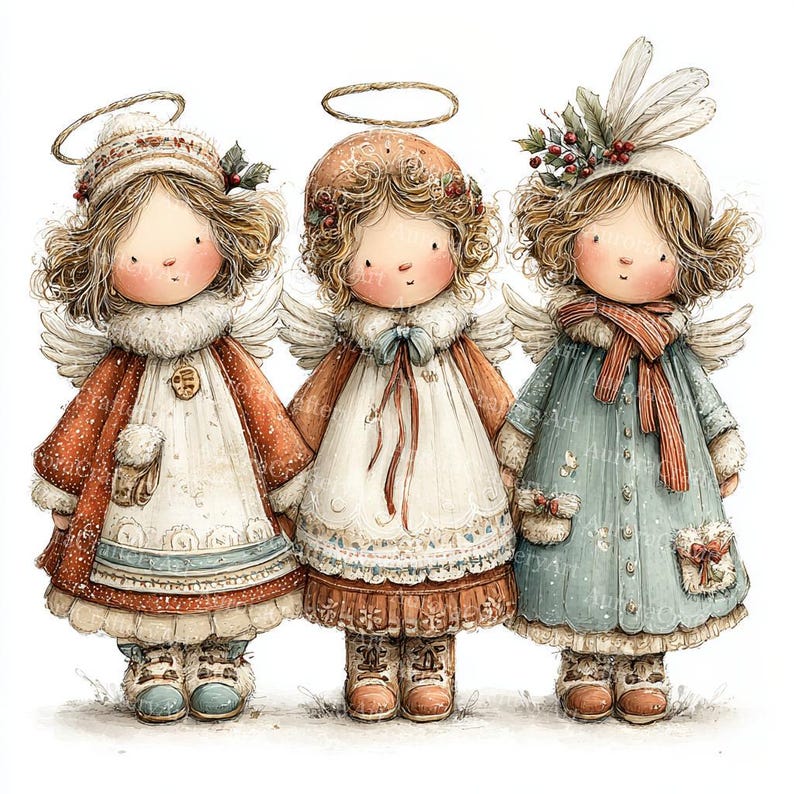 10 Whimsical Christmas Angels Clipart, Cute Holiday Graphics, Christmas ...