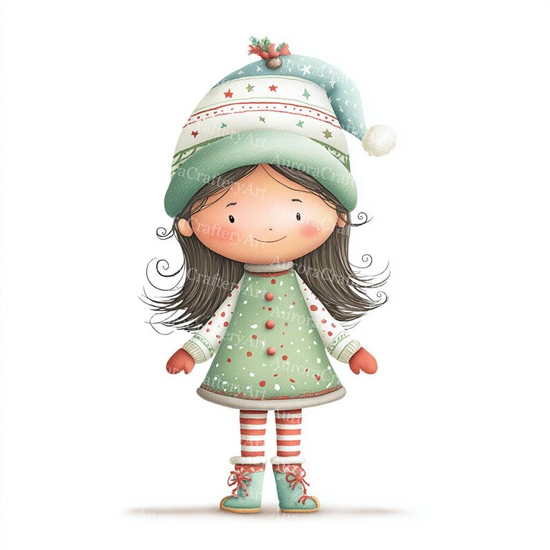 11 Christmas Little Girl Clipart, Christmas Card, Printable Watercolor ...