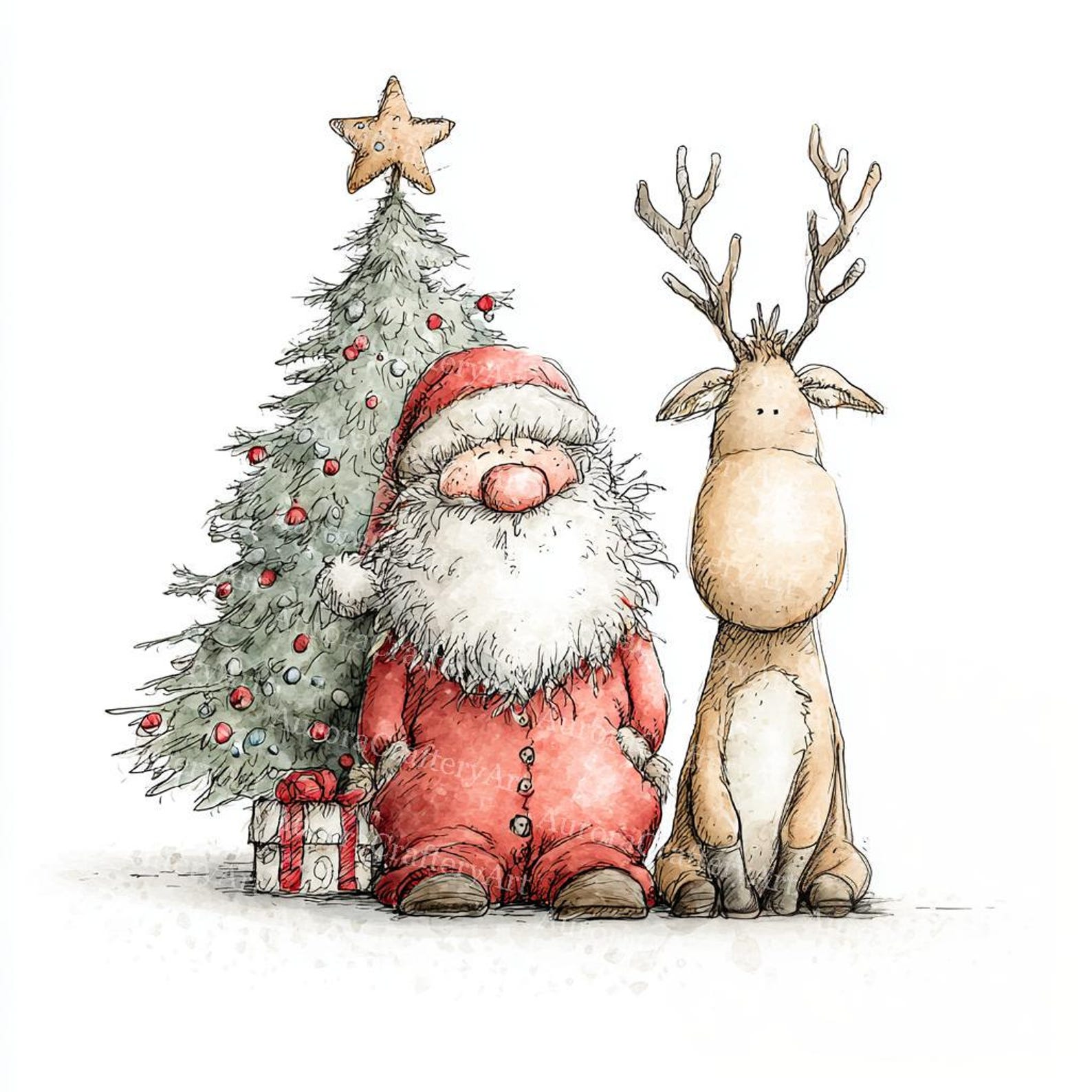 24 Santa and Reindeer Christmas Clipart, Planners Holiday Cards ...