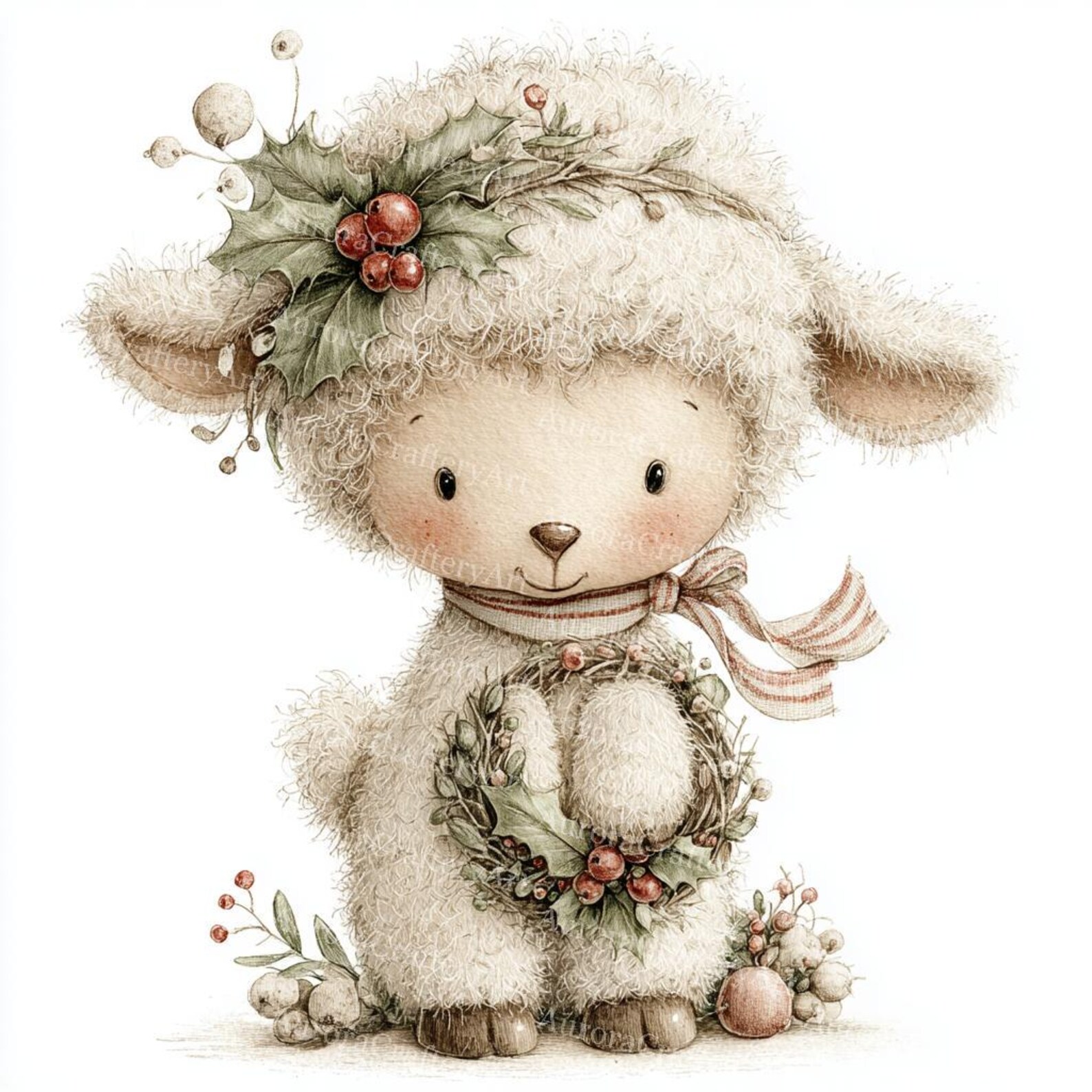 17 Cute Christmas Sheep Clipart, Holiday Lamb, Christmas Card ...