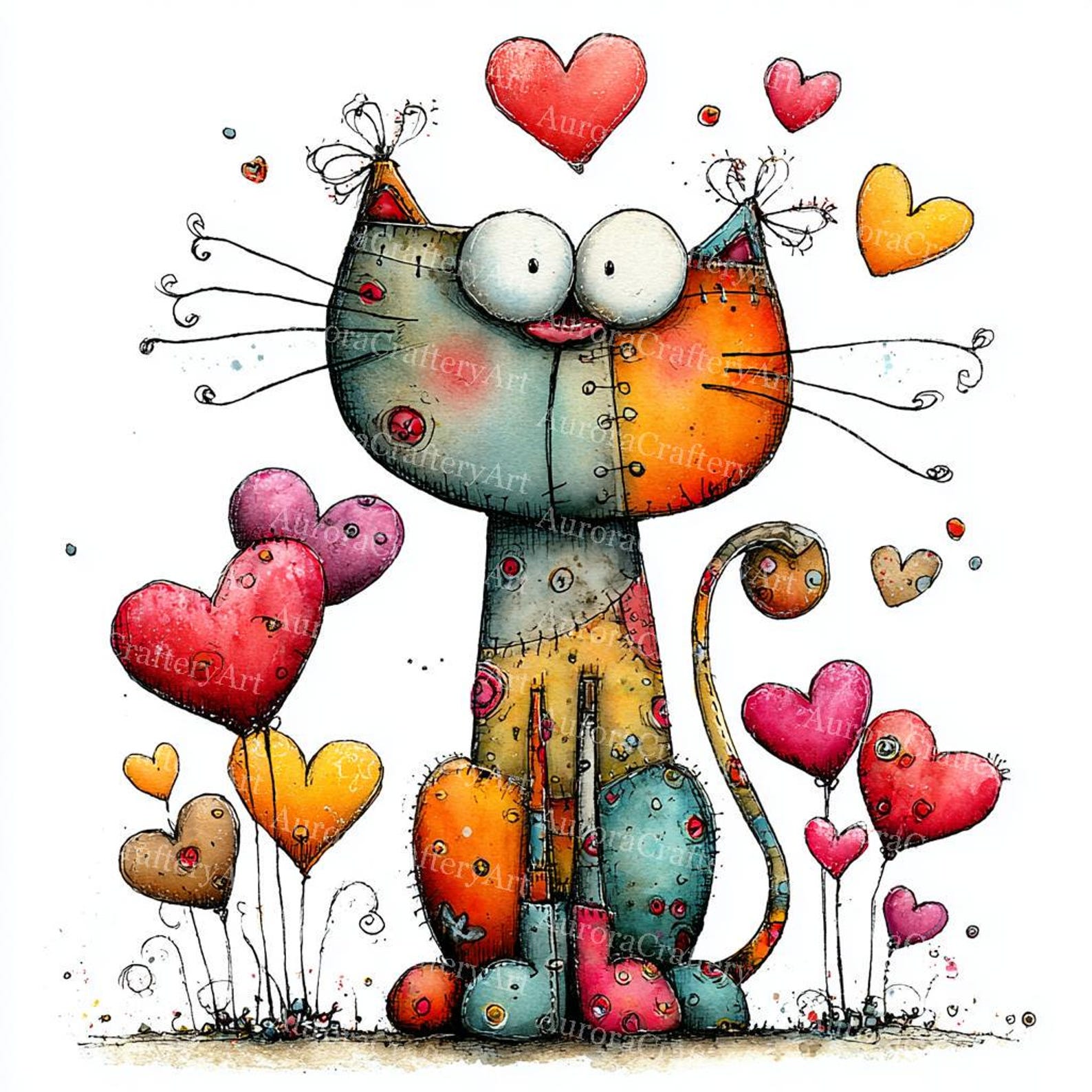 15 Quirky Valentine Cats Clipart, Funny Romantic Watercolor, Festive ...