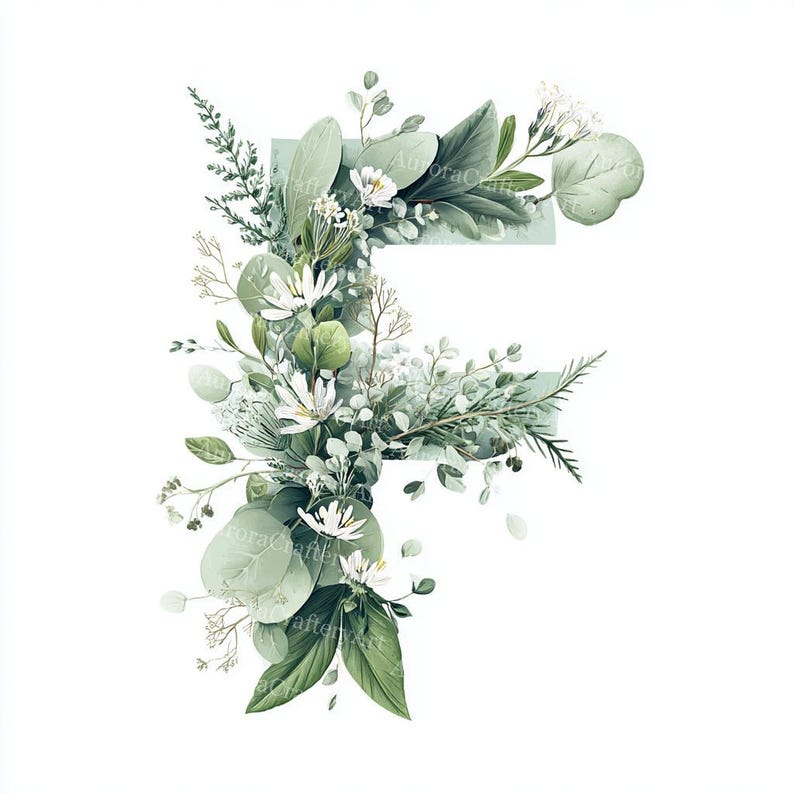 26 Floral Alphabet Clipart, Green Alphabet Clipart, Watercolor Floral ...