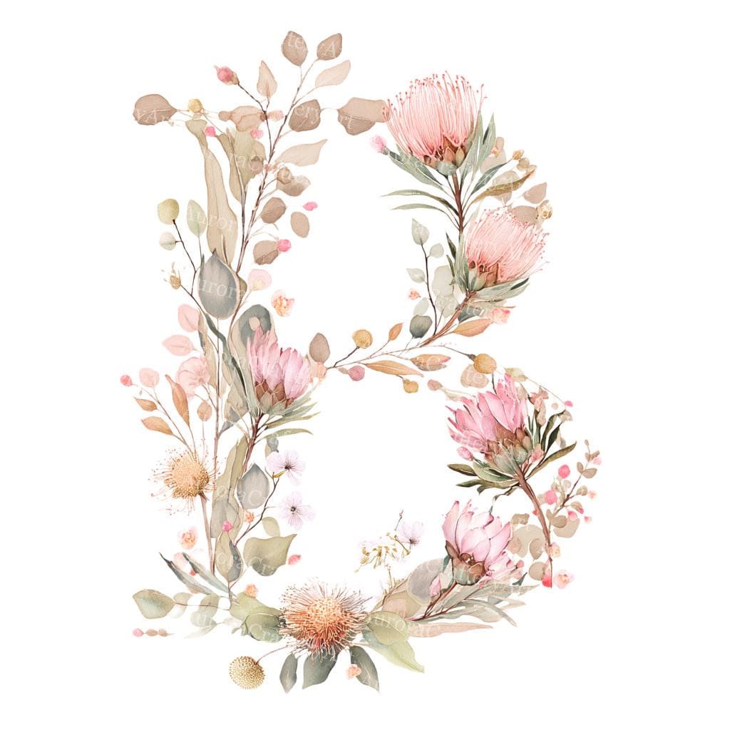 26 Floral Alphabet Clipart, Pink Alphabet Clipart, Watercolor Floral ...