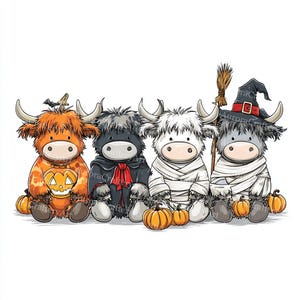 10 Highland Cow Retro Halloween Clipart, Autumn Fall Pumpkin Cow, Trick ...