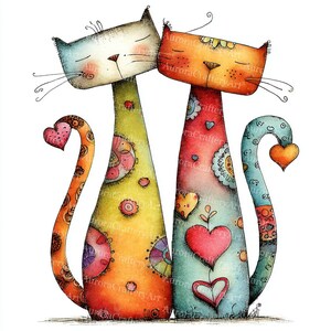 15 Quirky Valentine Cats Clipart, Funny Romantic Watercolor, Festive ...