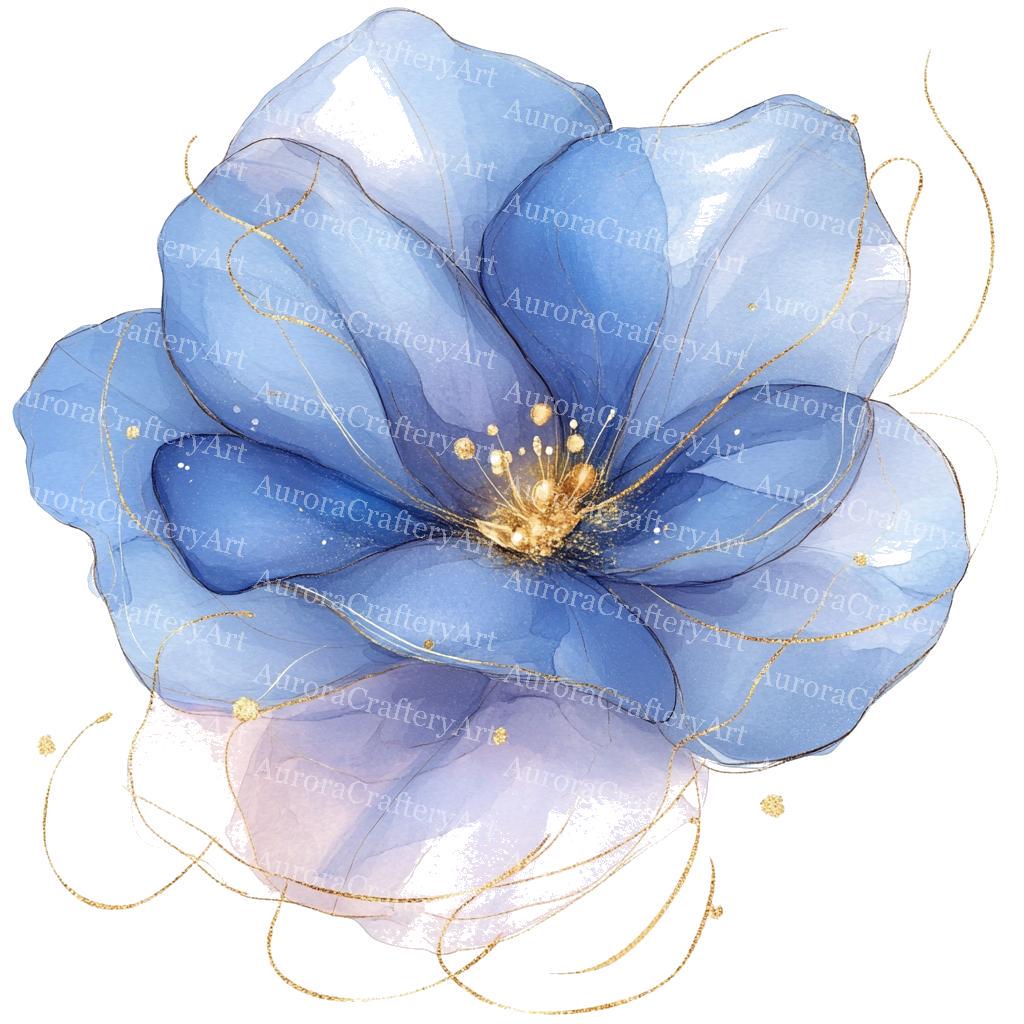 19 Abstract Blue Floral Clipart, Flowers Print, Card Making, Printable ...