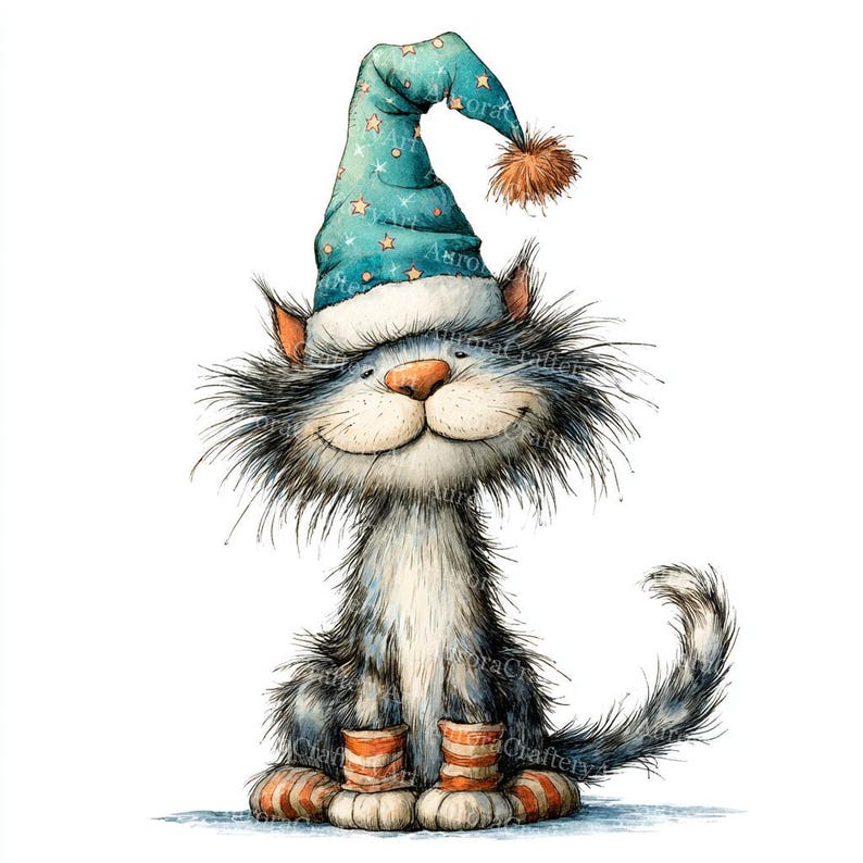 14 Watercolor Christmas Cats Clipart, Whimsical Holiday Designs for ...
