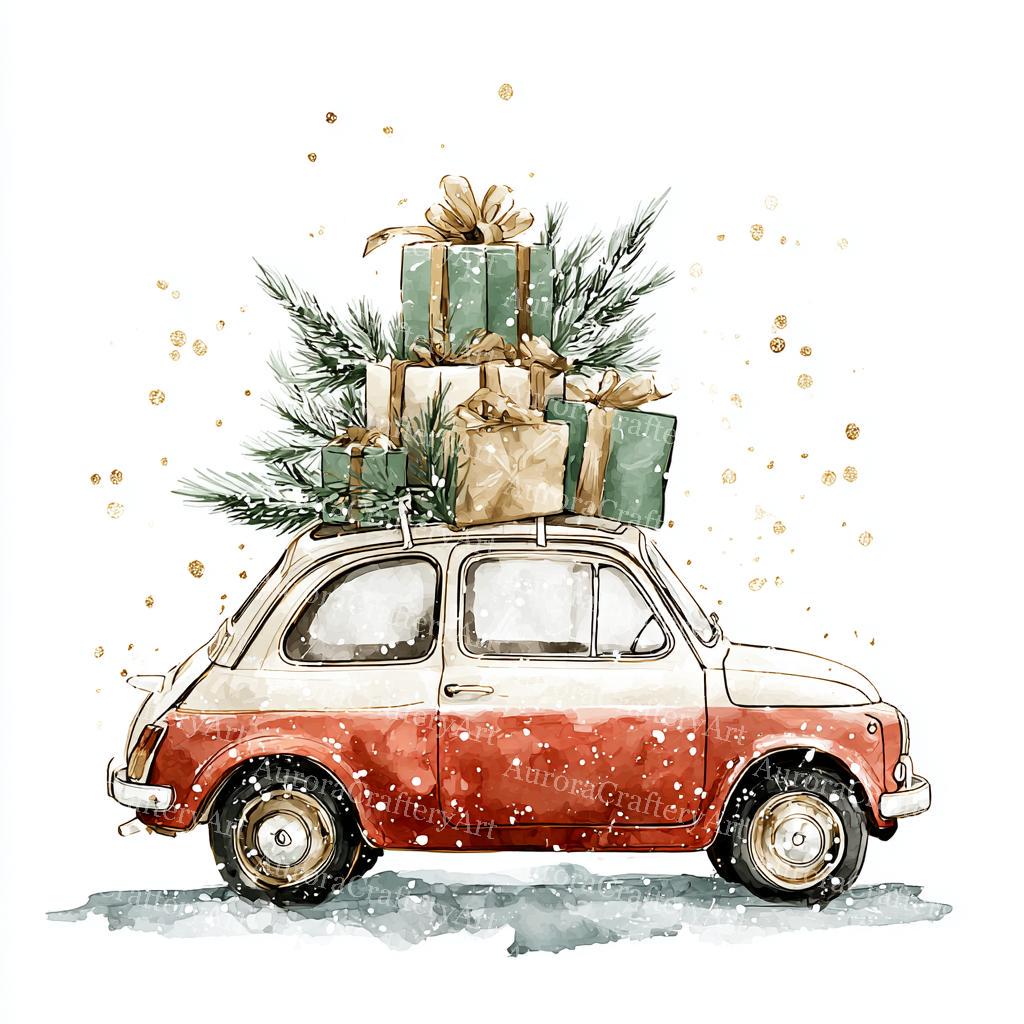 28 Christmas Car Clipart, Vinrage Retro Car, Santa, Sublimation ...