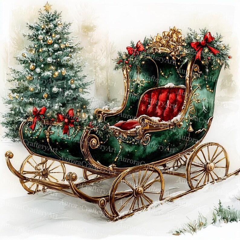 31 Christmas Sleigh Clipart, Red Sleigh, Green Sleigh, Christmas Tree ...