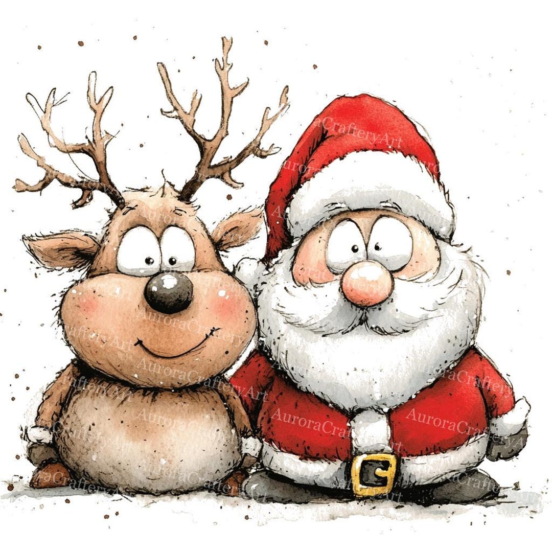 21 Quirky Santa & Reindeer Christmas Clipart, Planners Holiday Cards ...