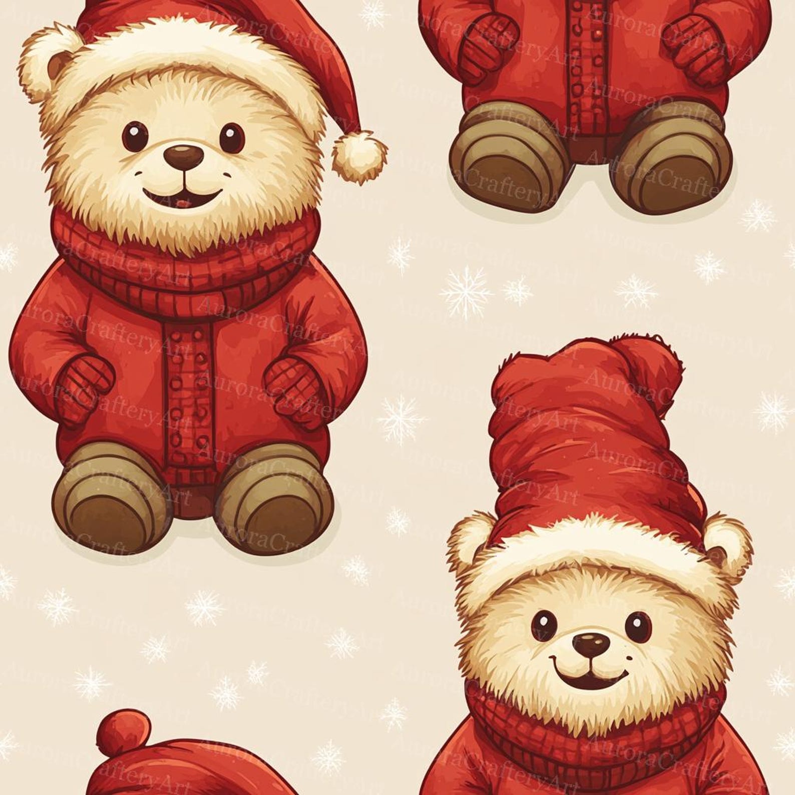 11 Christmas Teddy Bears Seamless Pattern, Teddy Bears, Printable ...