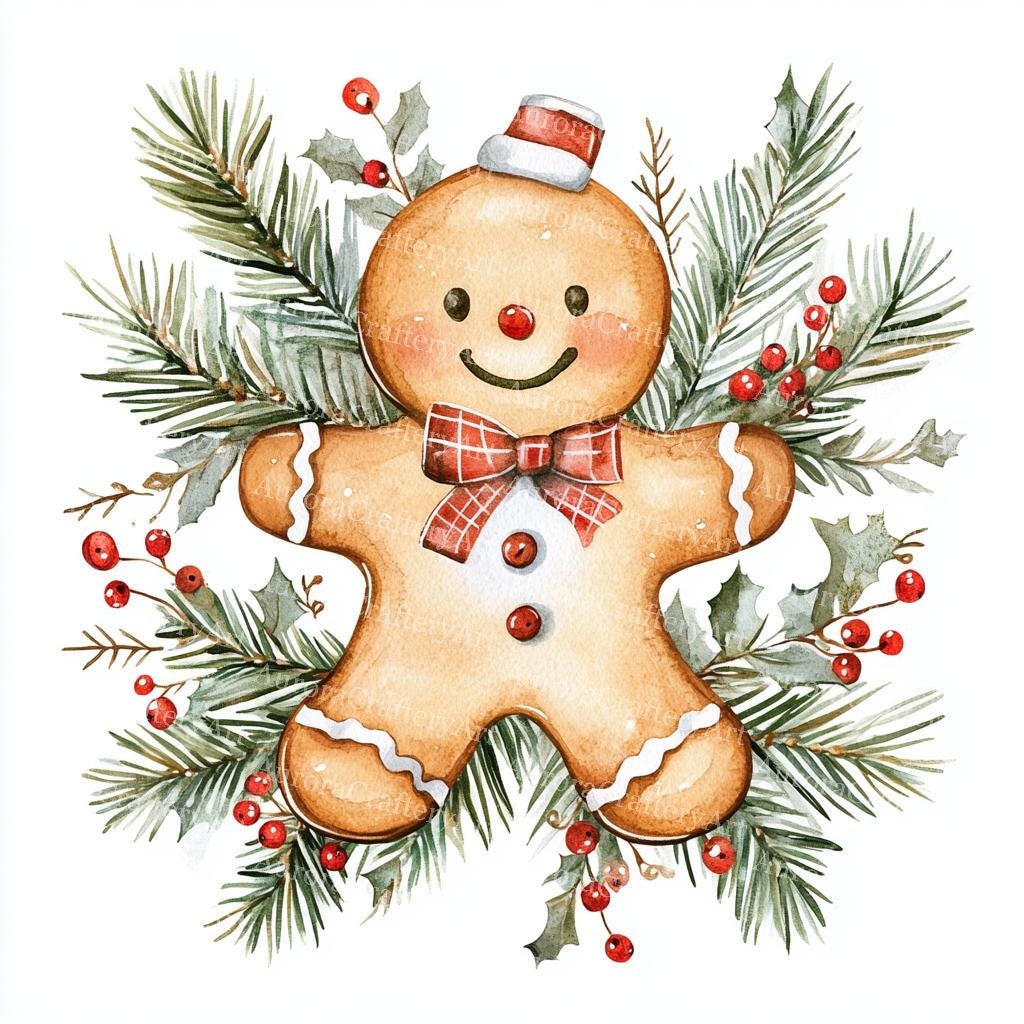 20 Gingerbread Man Clipart: Christmas Card Art, Junk Journal (digital ...