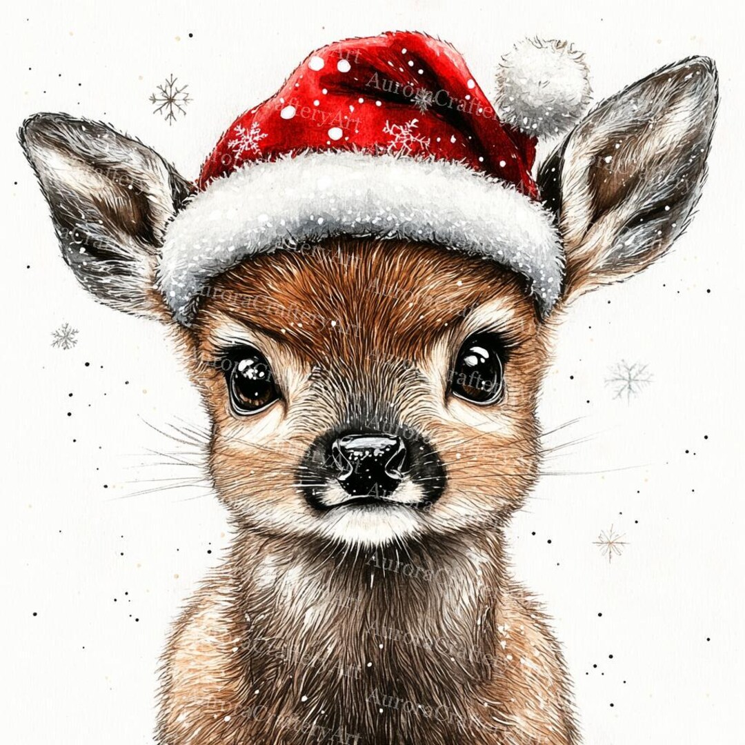 13 Cute Deer With Santa Hat Clipart, Baby Fawn, Cute Deer Nursery ...