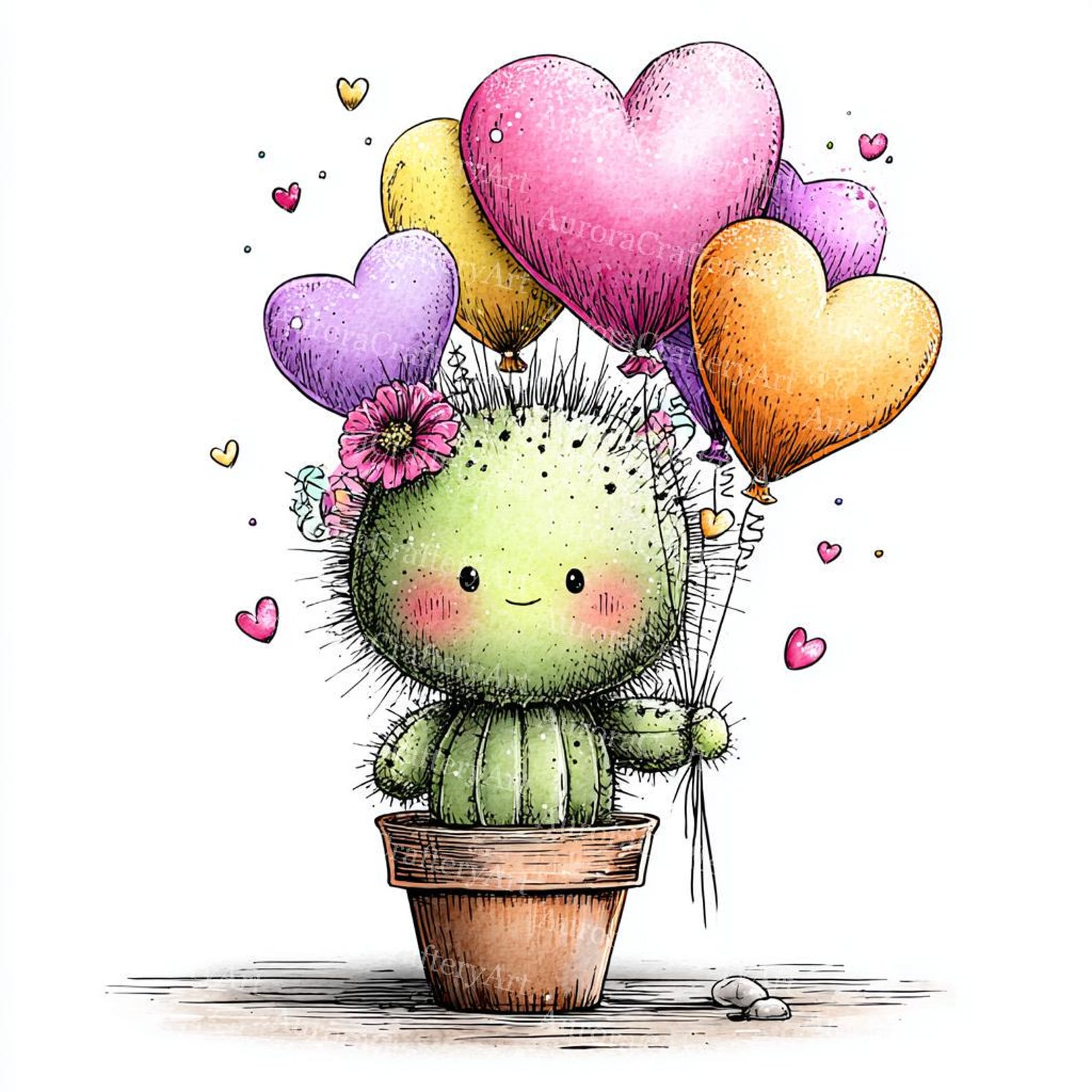 21 Whimsical Cactus Valentine Clipart, Cute Love Cactus Art, Hearts ...