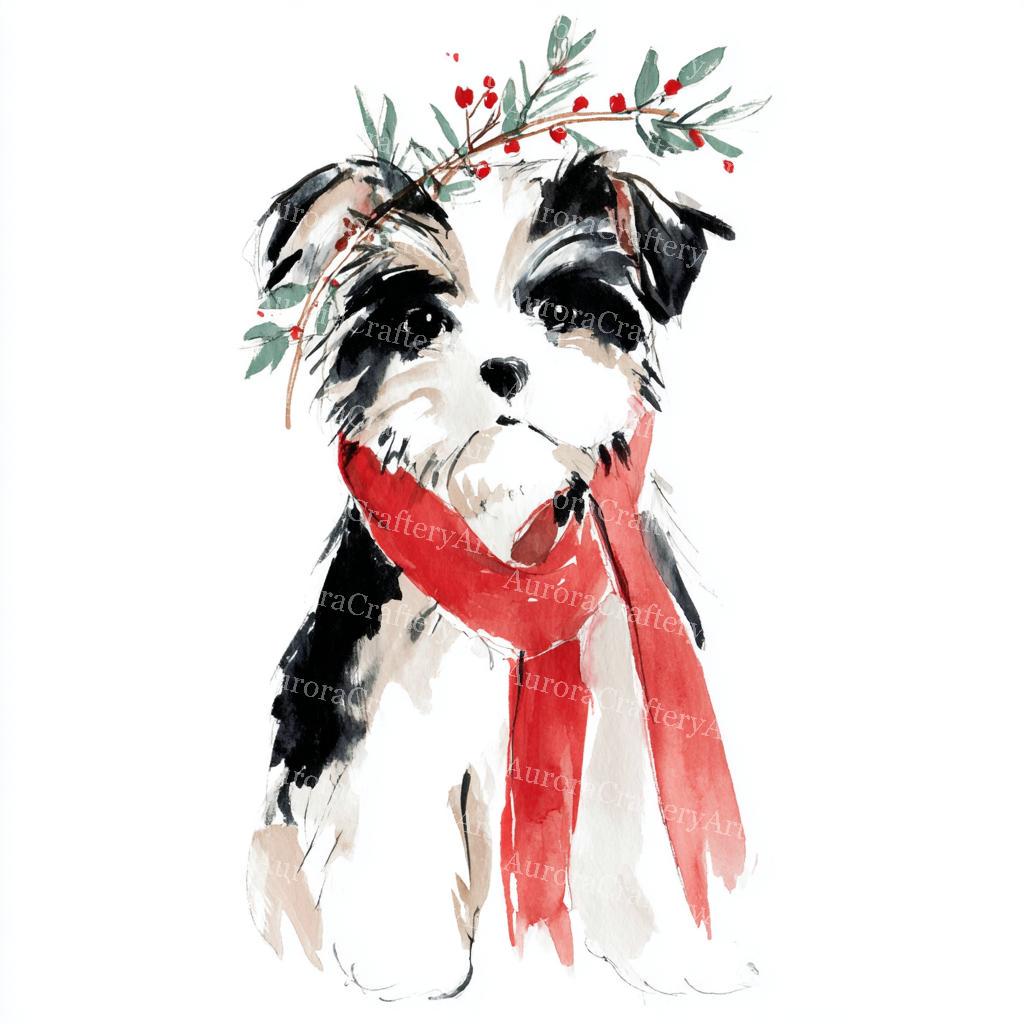 44 Christmas Dog Clipart, Watercolor Illustration, Holiday Art, Pet ...