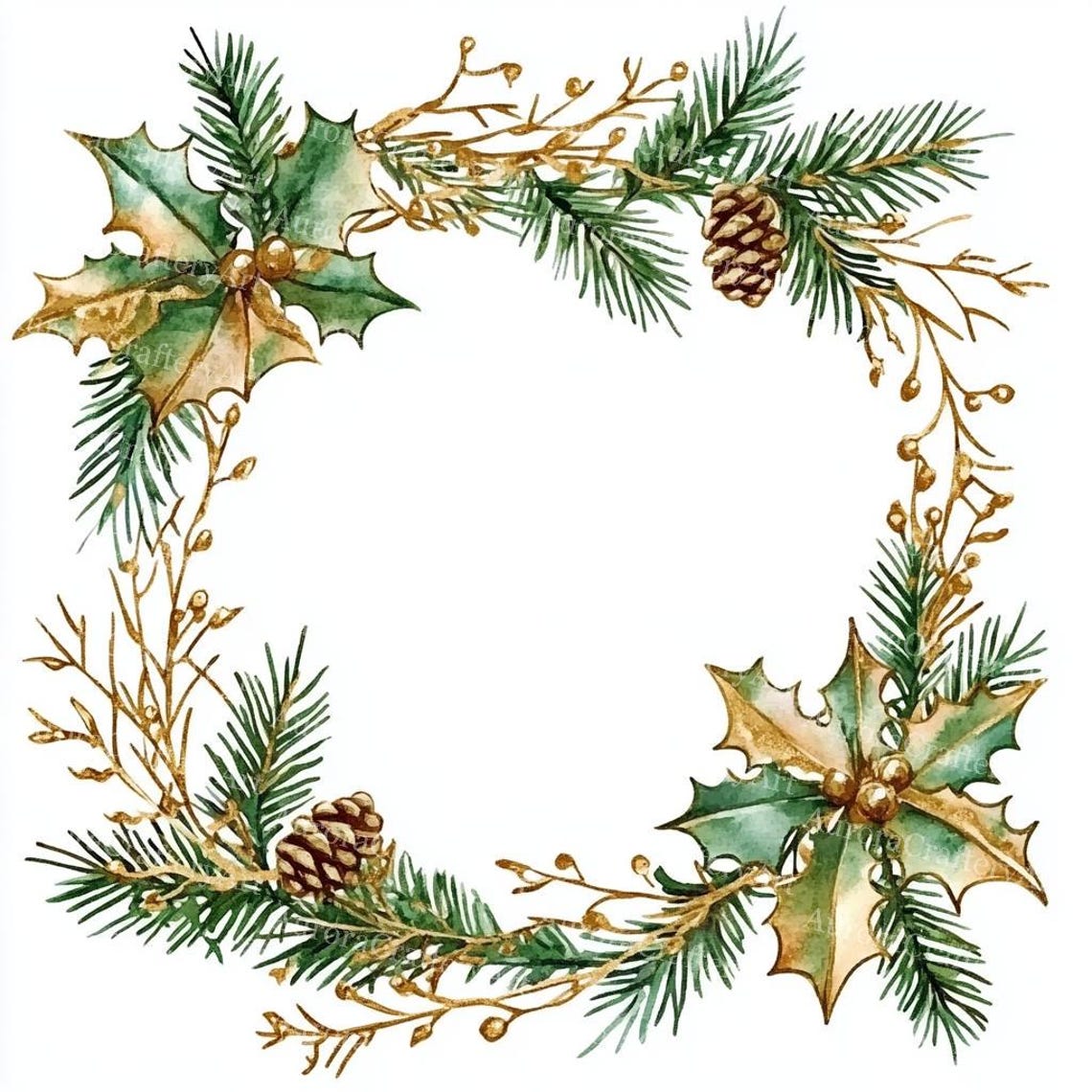 35 Gold Foil Christmas Frame Clipart, Xmas Gold Frame Border, Merry ...