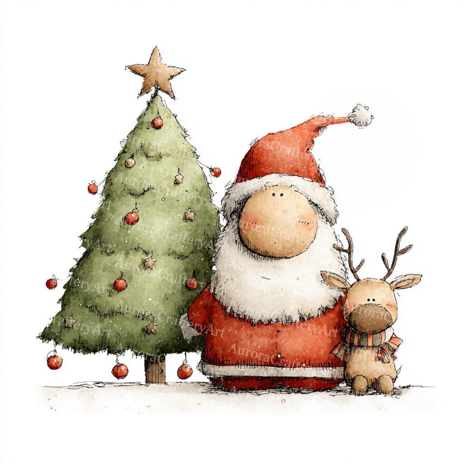 24 Santa and Reindeer Christmas Clipart, Planners Holiday Cards ...