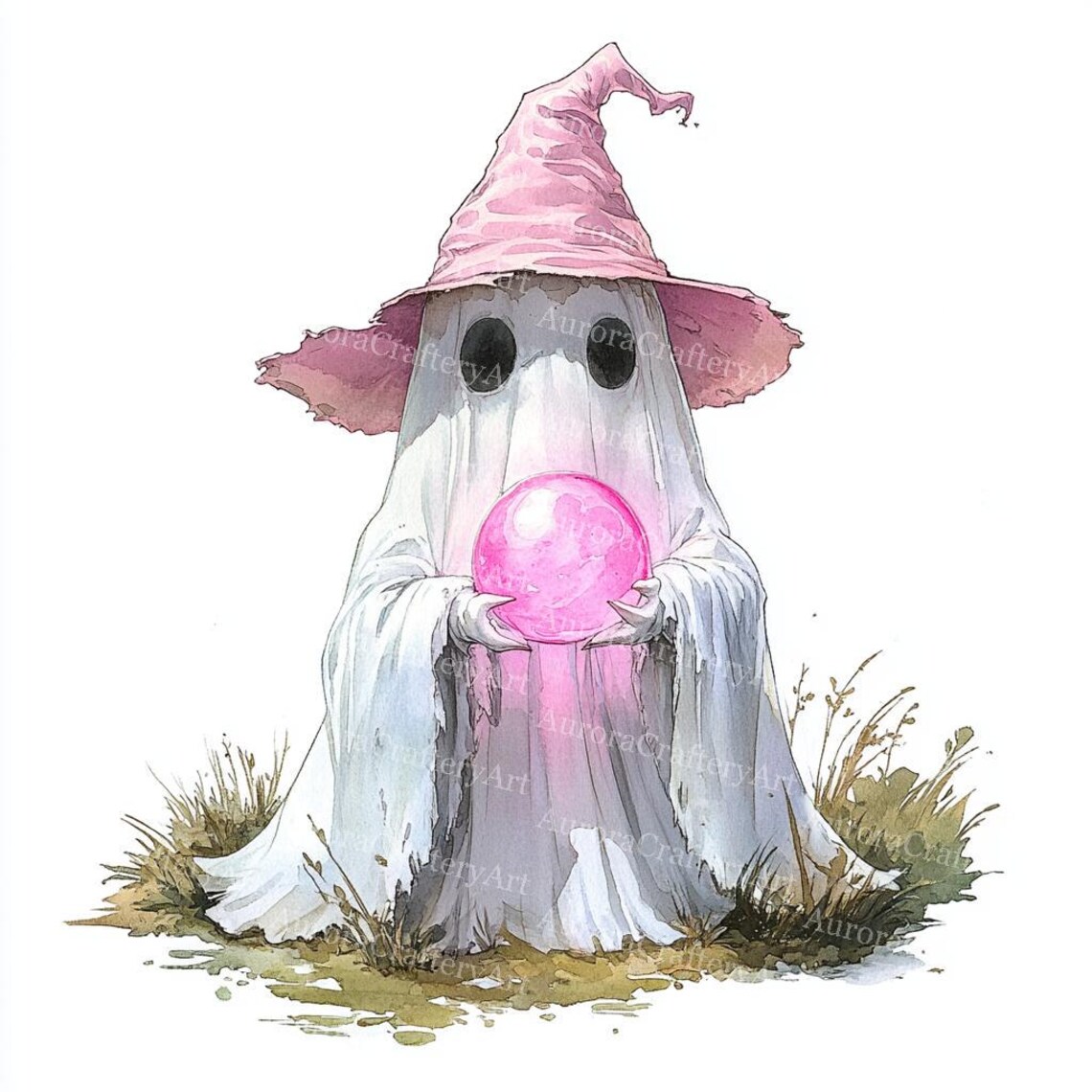 13 Pink Ghost Clipart, Cute Halloween Clipart, Printable Watercolor ...