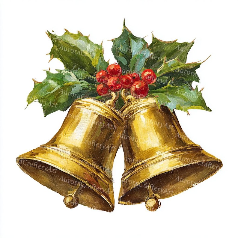 16 Christmas Bell Clipart: Golden Watercolor Jingle Bells (digital ...