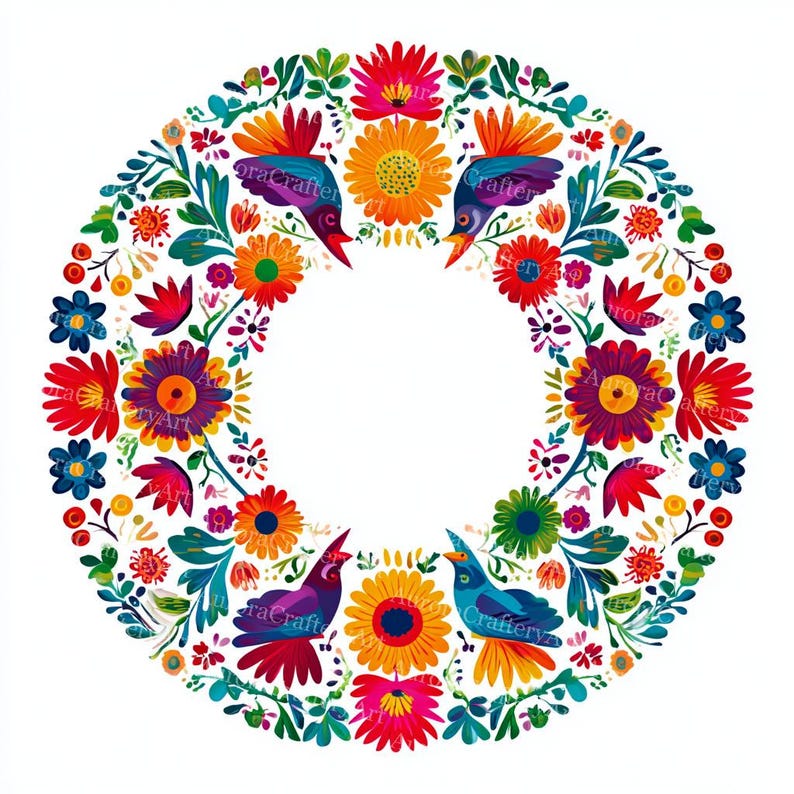 19 Mexican Fiesta Flowers Clipart, Vibrant Watercolor Otomi Floral ...