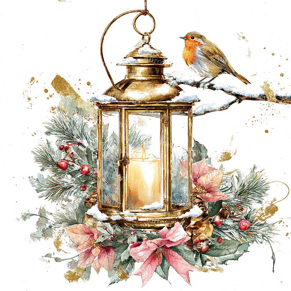 14 Robin and Lantern Clipart, Winter Festive, Christmas Card, Printable ...