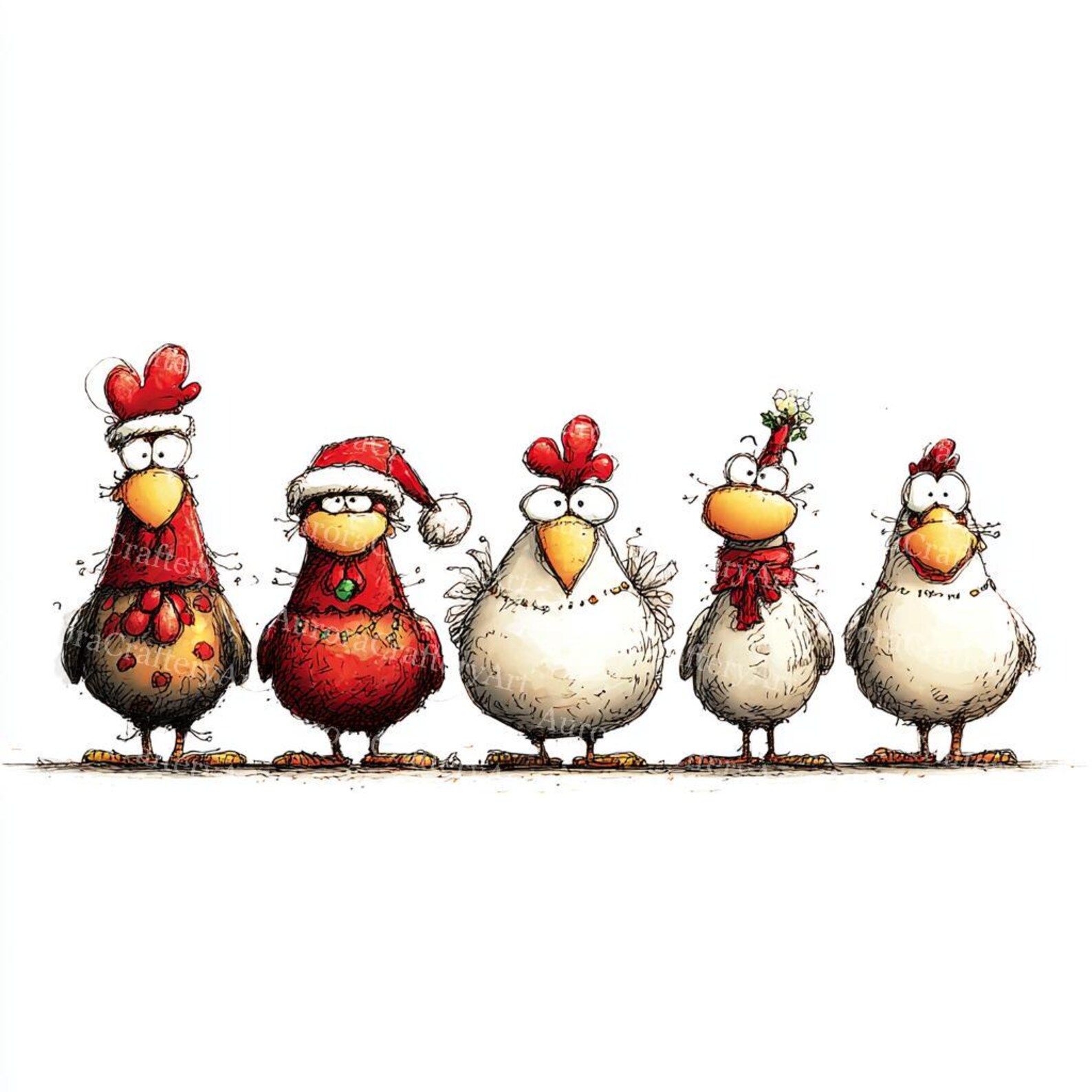 15 Funny Xmas Chicken Clipart, Christmas Chicken, Quirky Cartoon ...