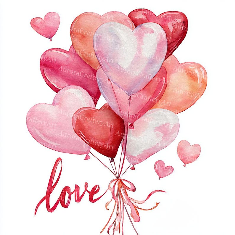 13 Valentine Day Balloons Clipart, Coquette Heart Balloons, Printable ...