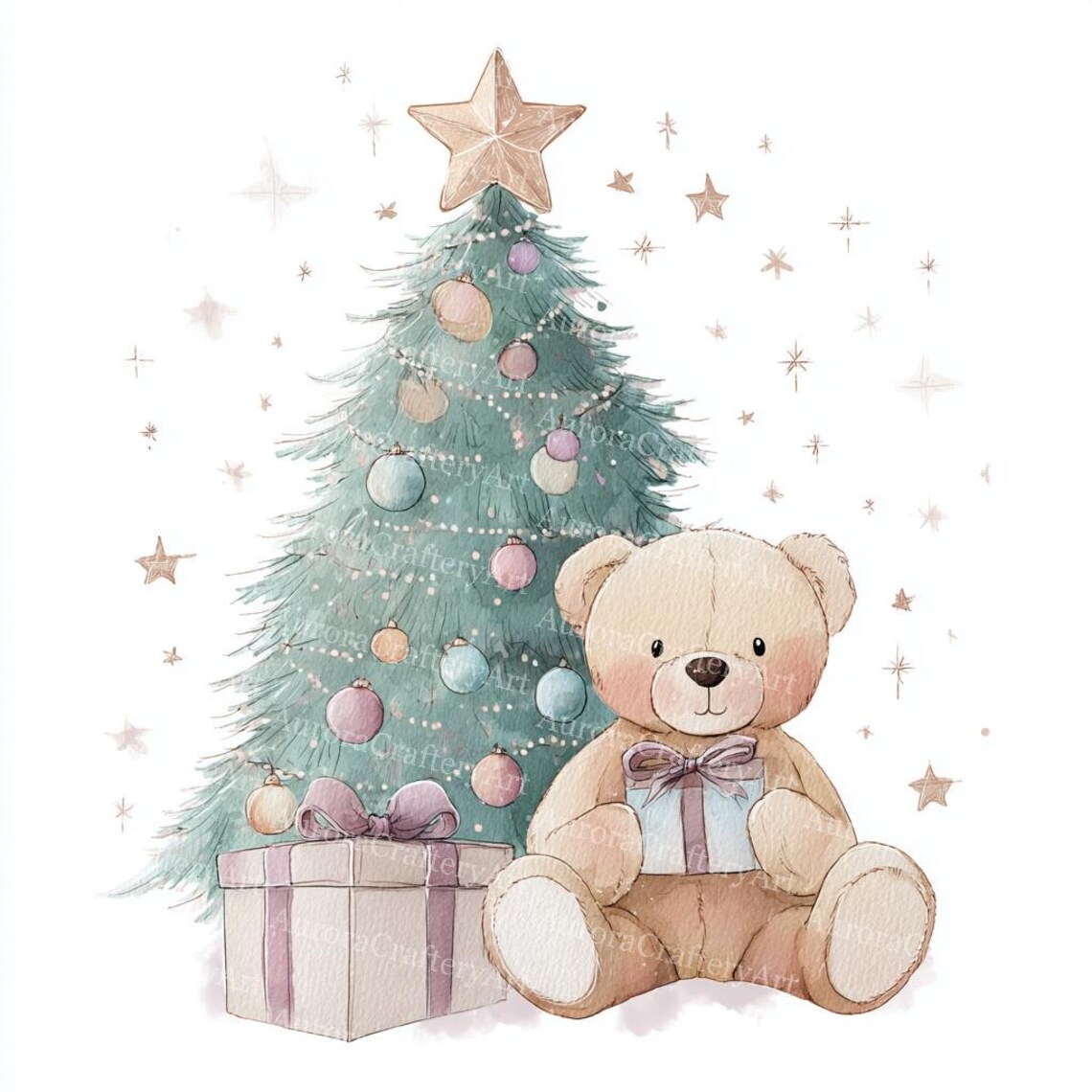 12 Christmas Bear Clipart, Christmas Tree, Digital Planner, Digital ...