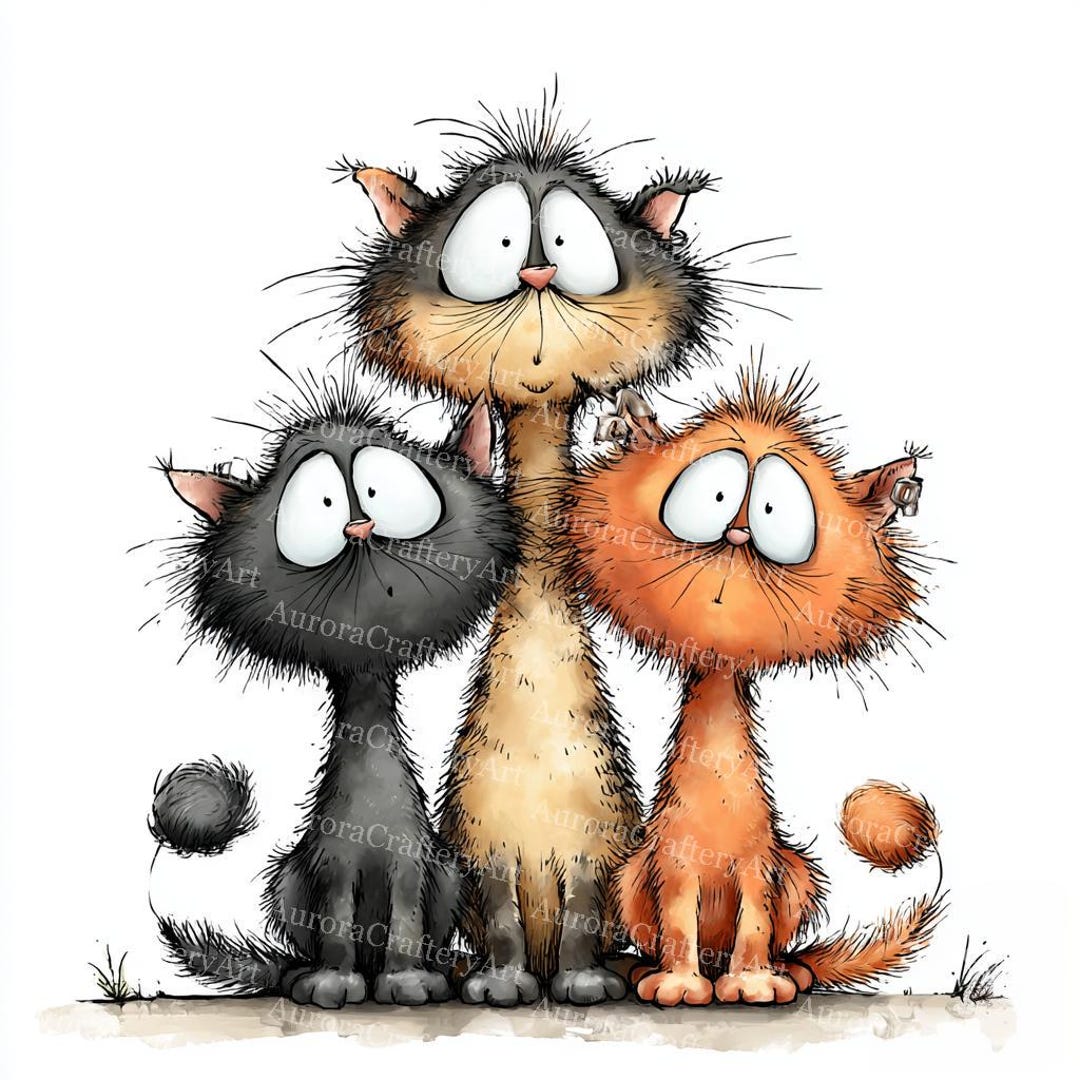 13 Quirky Cats Clipart, Whimsical Kitten Clipart, High Quality JPG ...