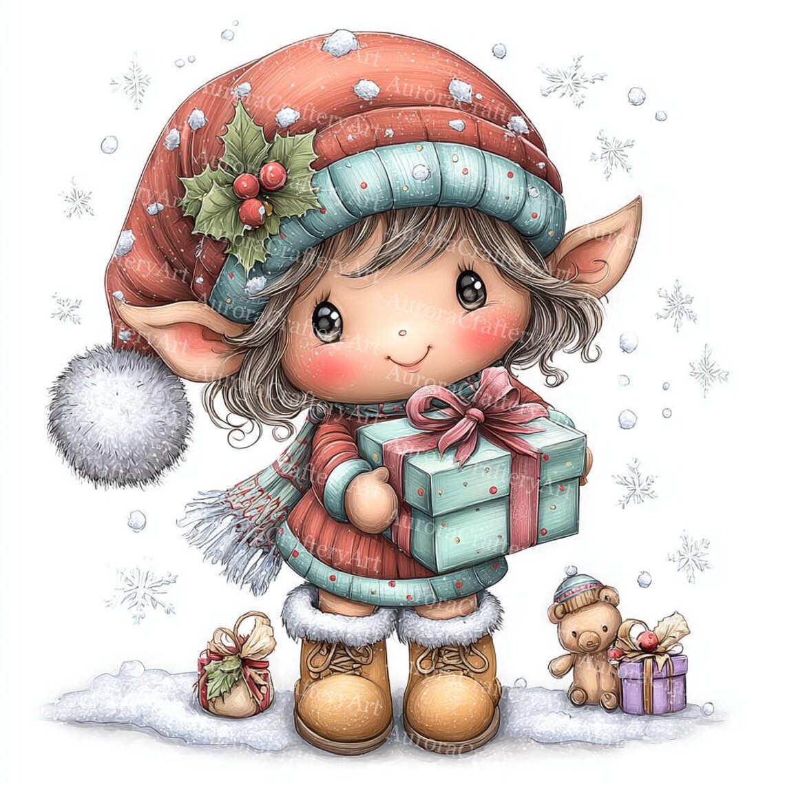 28 Christmas Elf Clipart,holiday Gifts, Festive Elf, Santa Helper ...