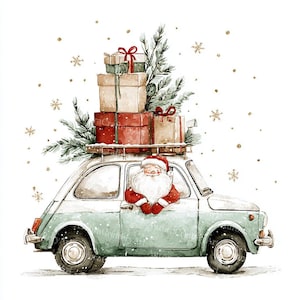 28 Christmas Car Clipart, Vinrage Retro Car, Santa, Sublimation ...