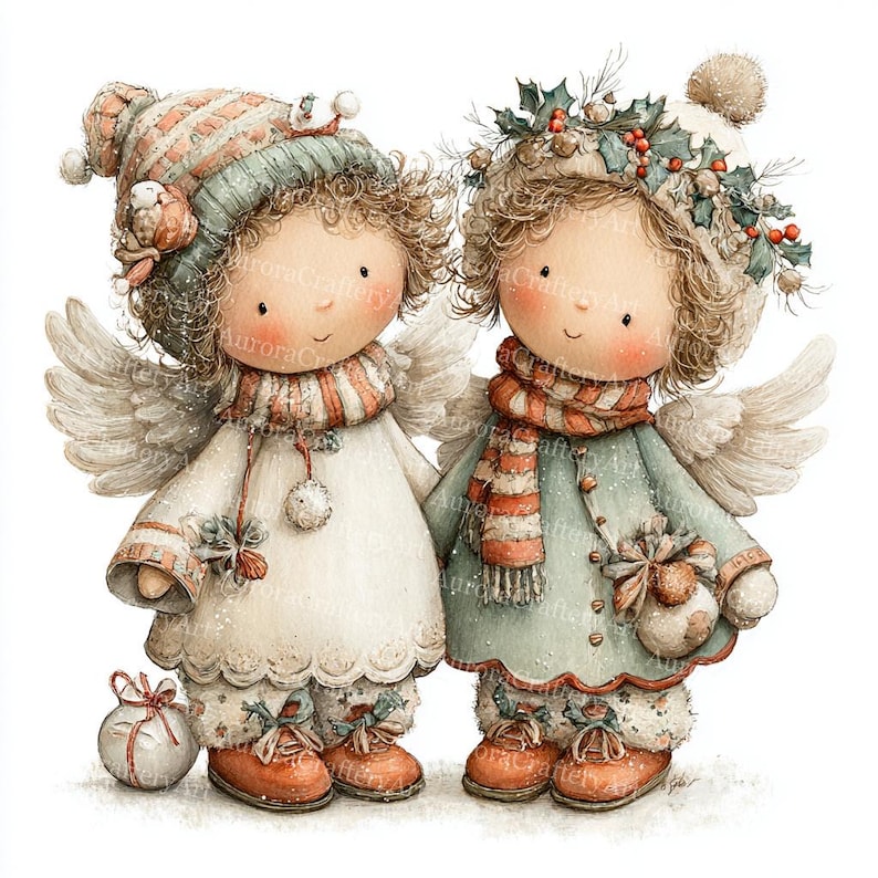 10 Whimsical Christmas Angels Clipart, Cute Holiday Graphics, Christmas ...