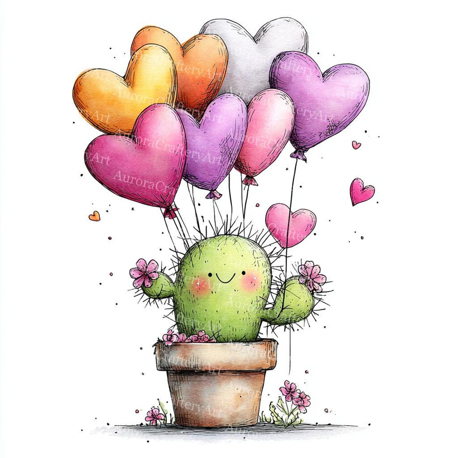 21 Whimsical Cactus Valentine Clipart, Cute Love Cactus Art, Hearts ...